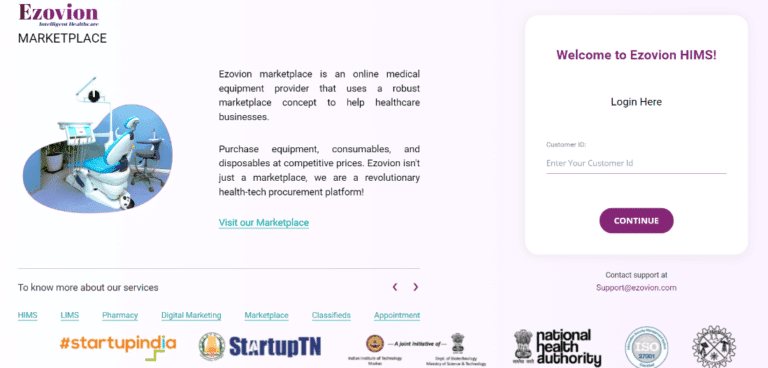 Hospital Management System by Ezovion - Login page